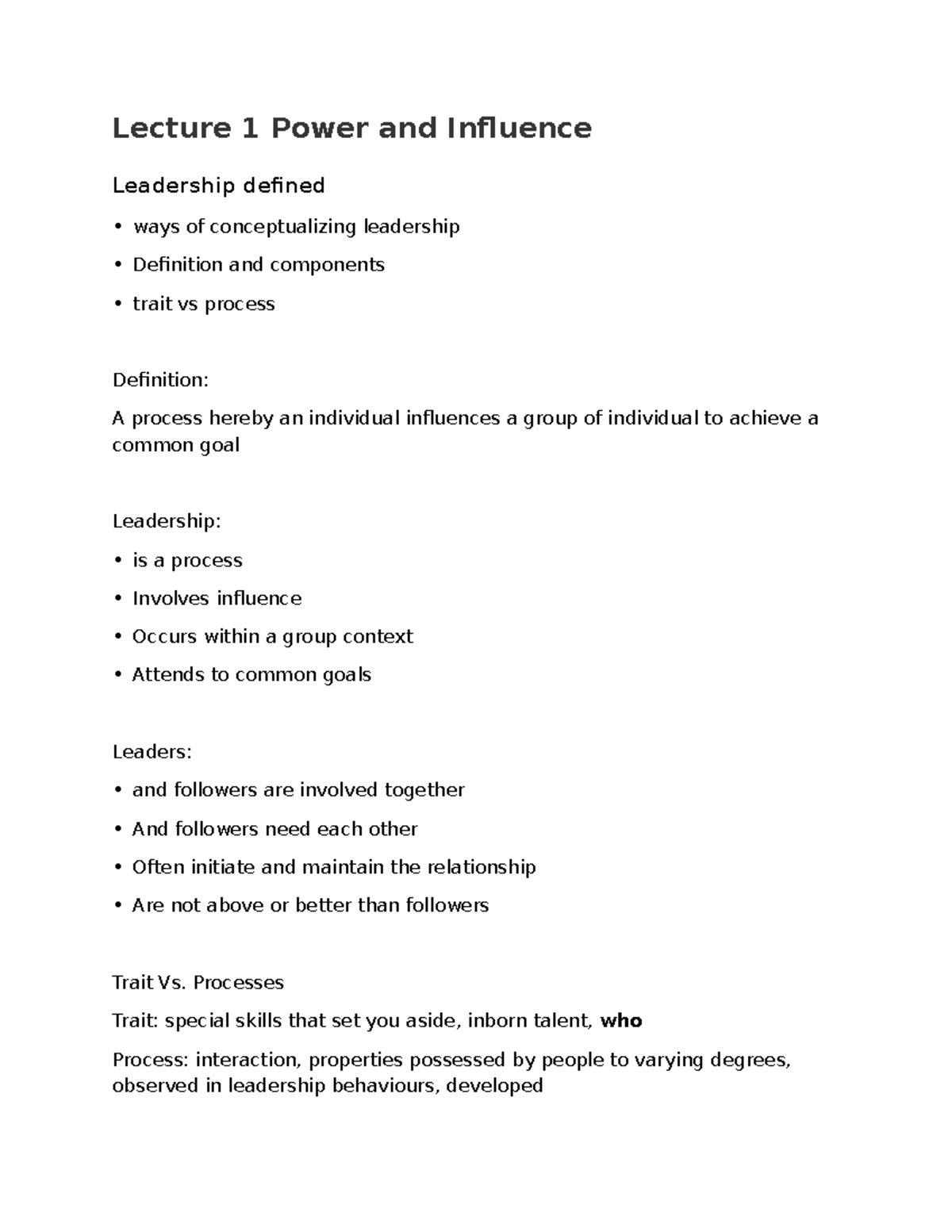 Lecture 1 Power and Influence - Lecture 1 Power and Influence ...