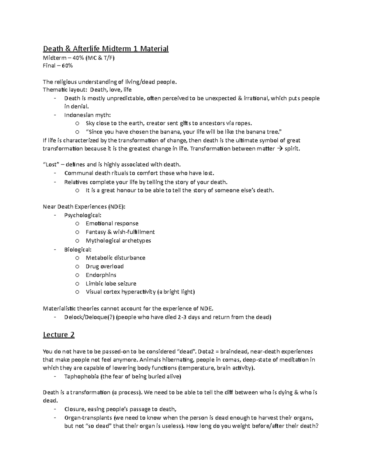 Death & Afterlife Midterm Material - Death Afterlife Midterm 1 Material ...
