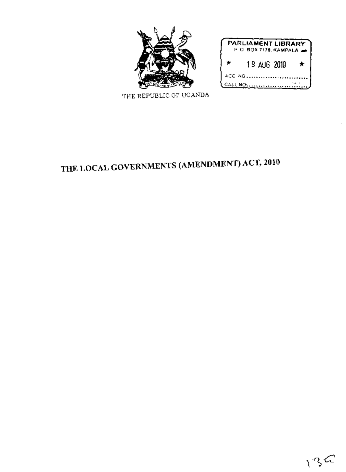 Laws of Uganda (Acts) - THE Local Governments ( Amendment) ACT, 2010 ...