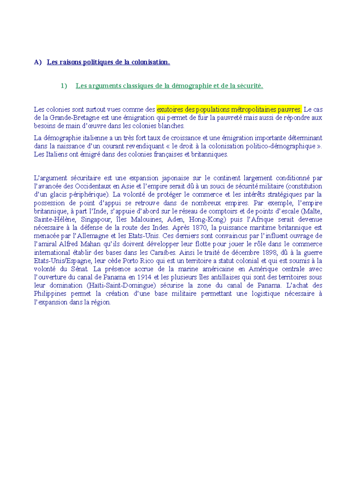 expansion et conquête coloniale - A) Les raisons politiques de la colonisation. Les arguments ...