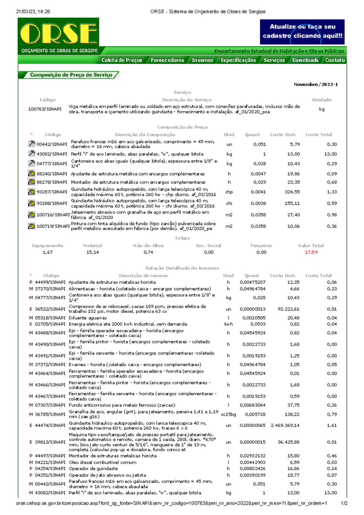 ORSE - Sistema de Orçamento de Obras de Sergipe 2 - - Studocu