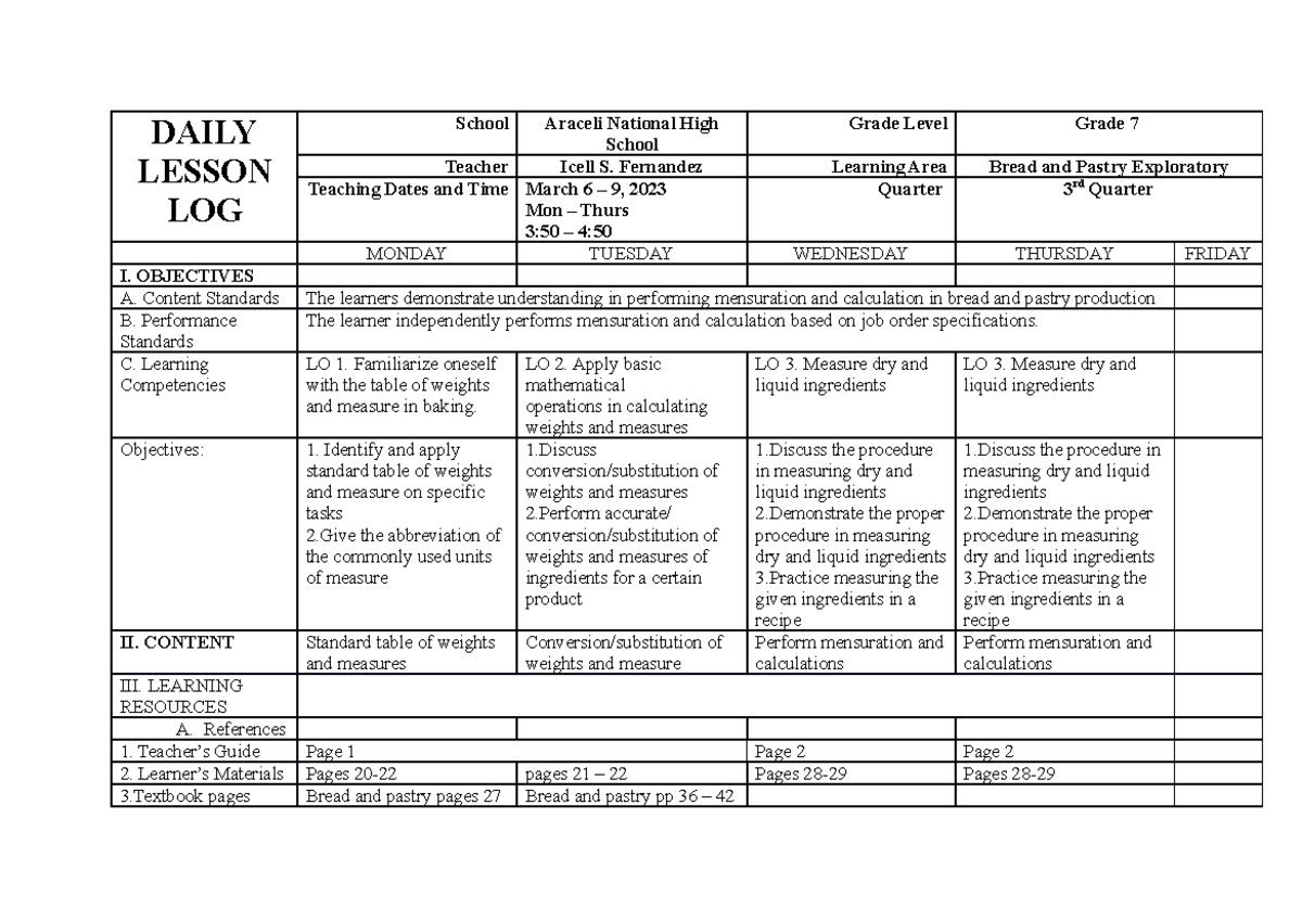 DLL IN TLE - week 2 - secret hhahahhaa - DAILY LESSON LOG School ...