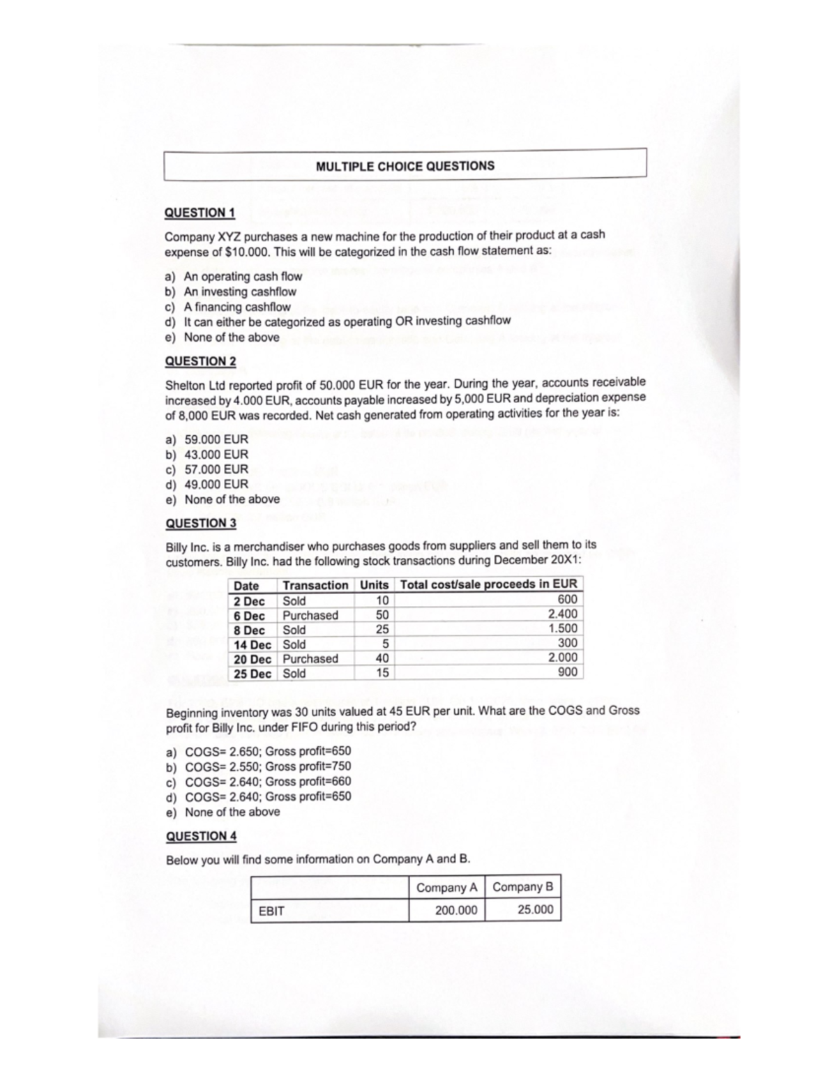 FSA Mock Exam - Sample Exam - FSA - Financial statement analysis - Studocu