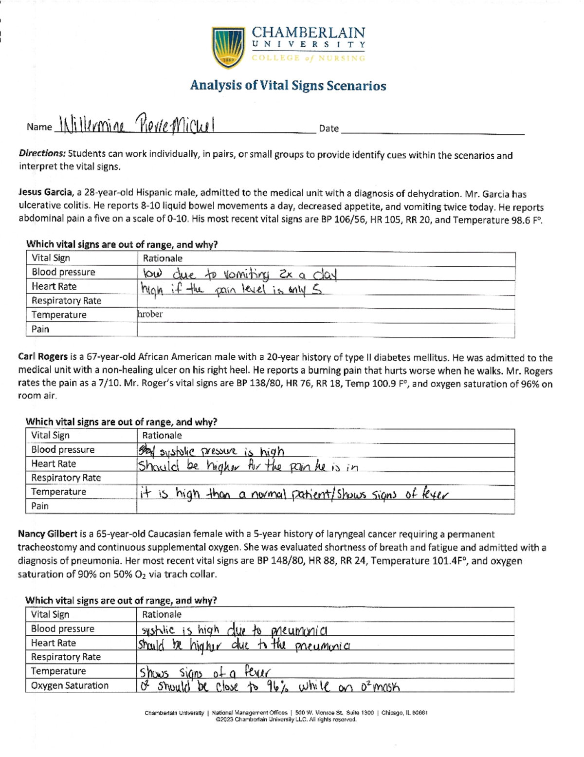 Vital signs - work that needed to be done for lab - NR-302 - Studocu