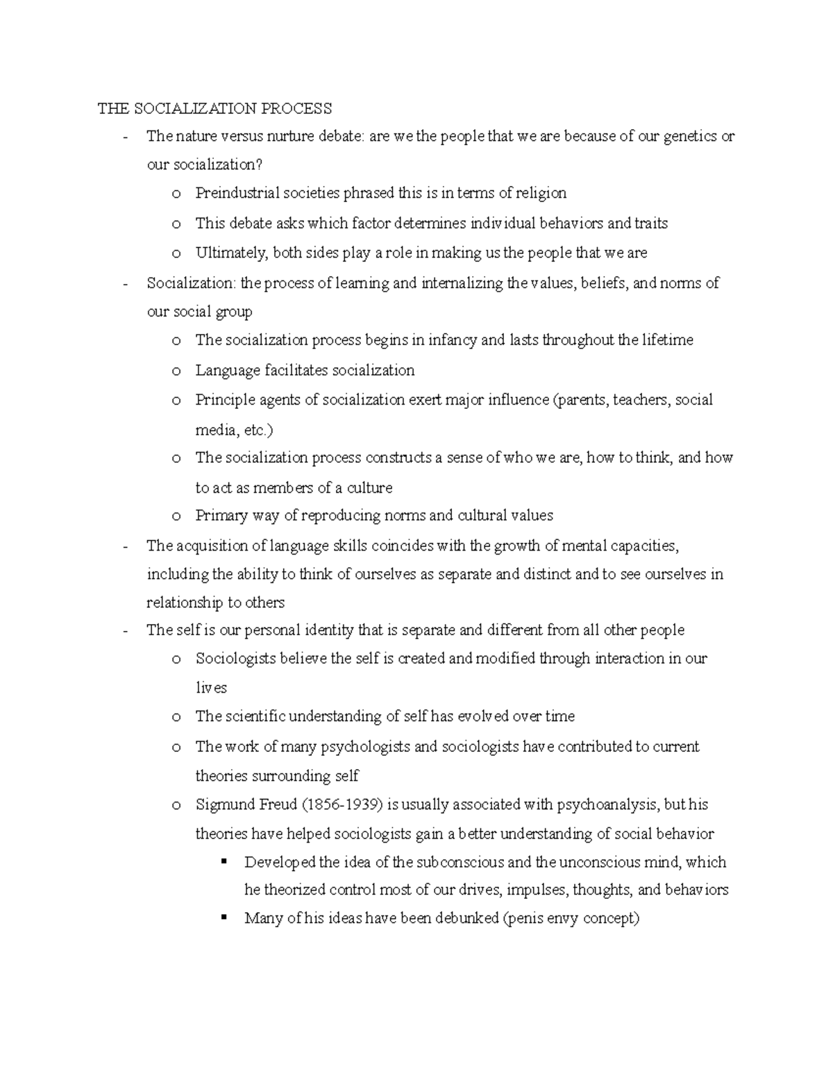 Socy notes 4 - the socialization process, statuses and roles, other ...