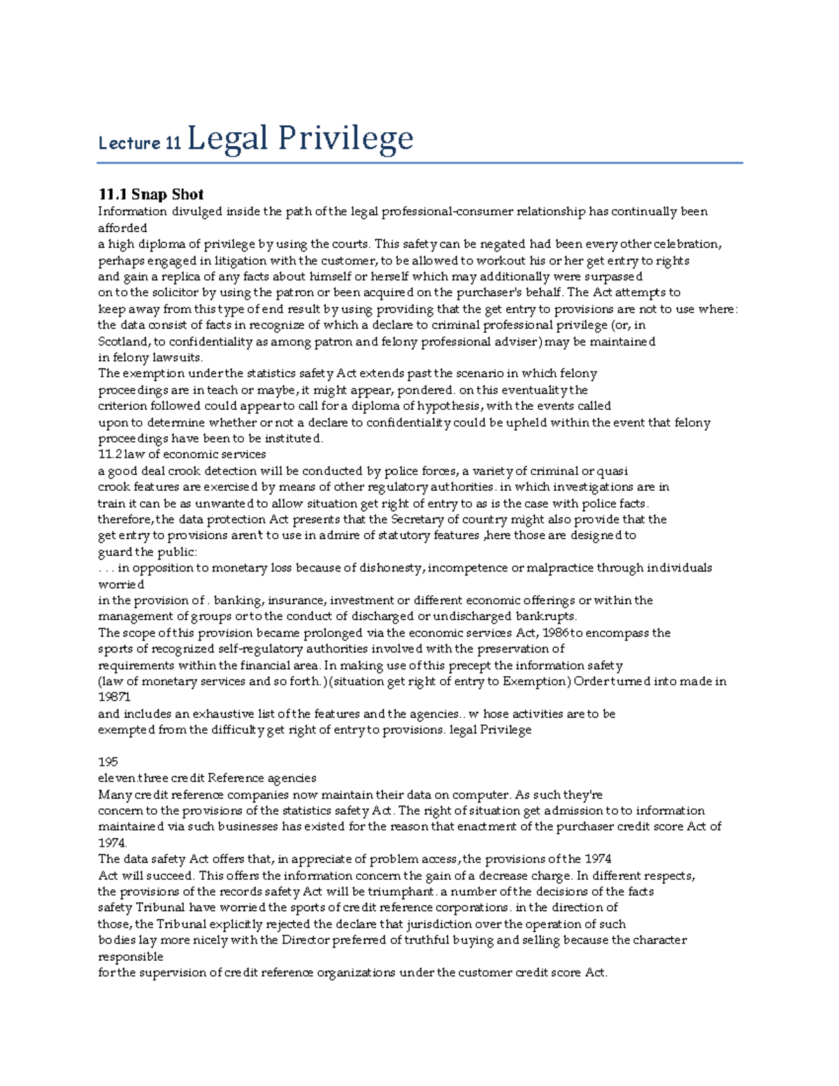 Lecture 11 Legal Privilege - Lecture 11 Legal Privilege 11 Snap Shot ...