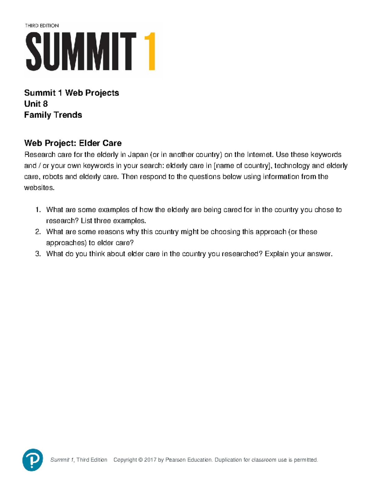 Summit 1 Web Projects Unit 8 - Summit 1, Third Edition Copyright © 2017 ...