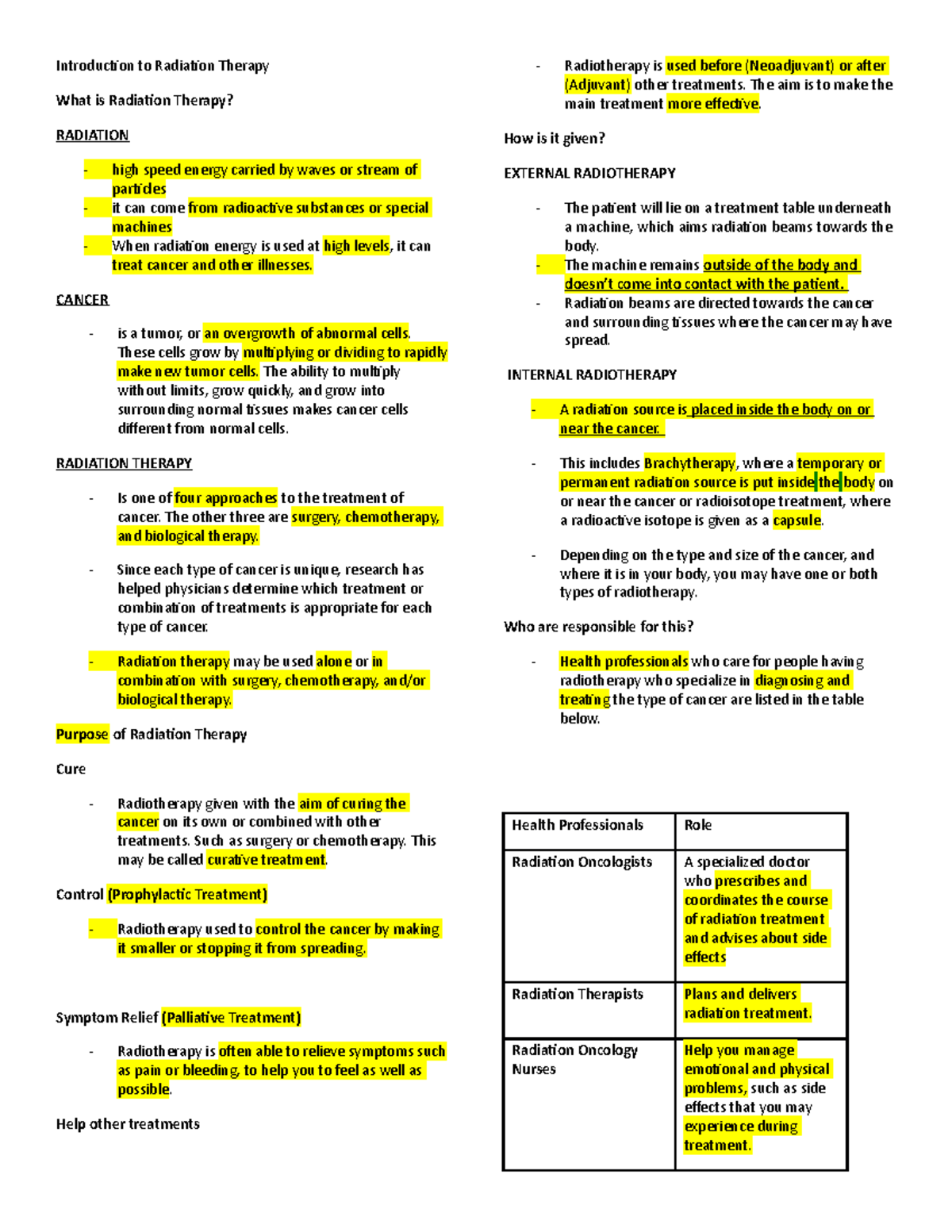 Radthera - SUMMARY - Introduction to Radiation Therapy What is ...