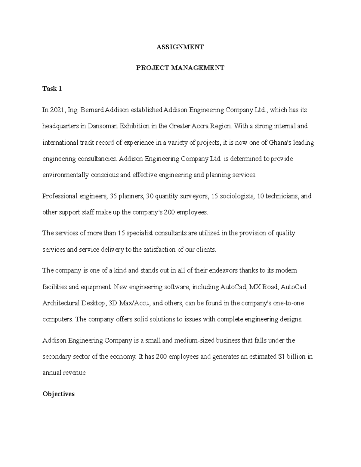 Project Management - ASSIGNMENT PROJECT MANAGEMENT Task 1 In 2021, Ing ...