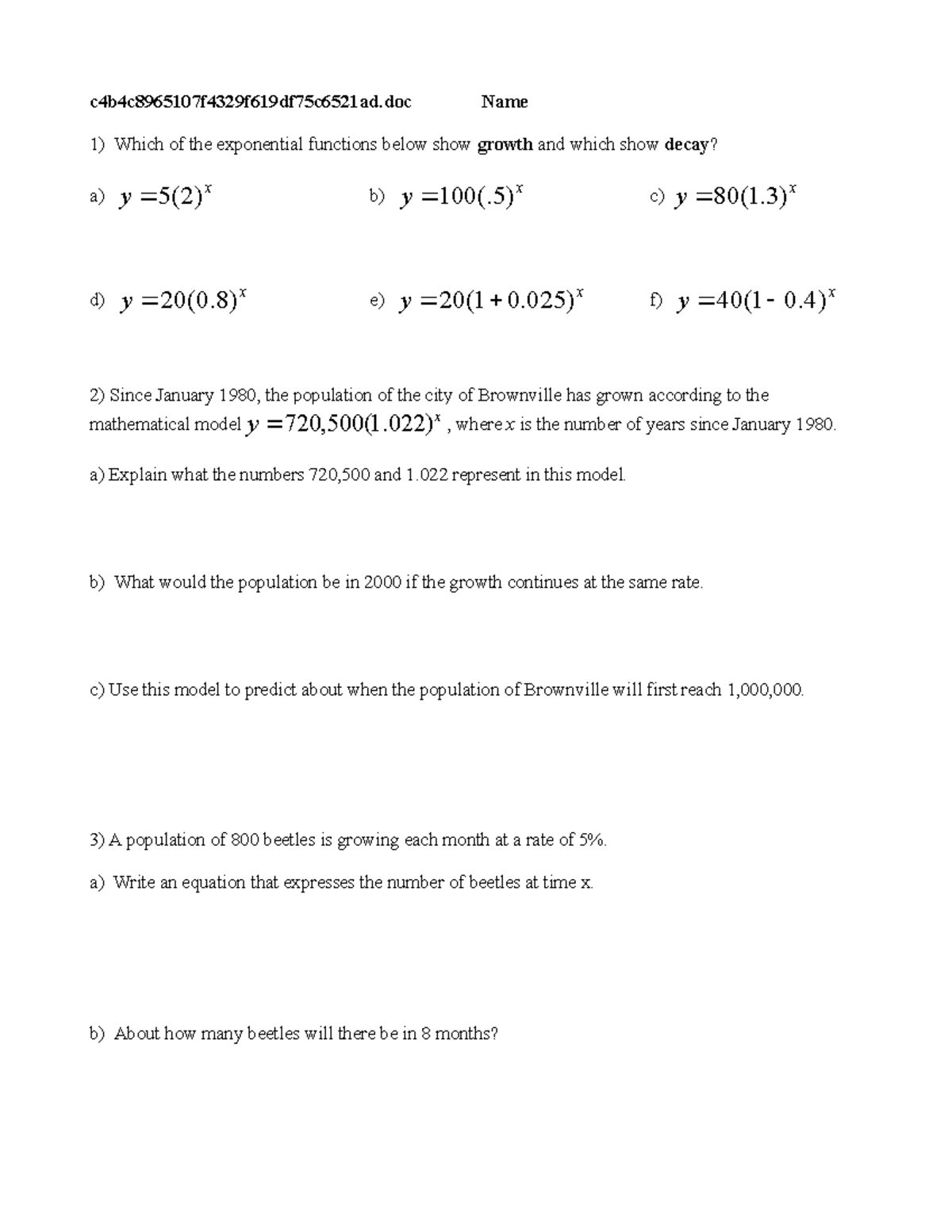 Exponential growth and decay problems 4 ...