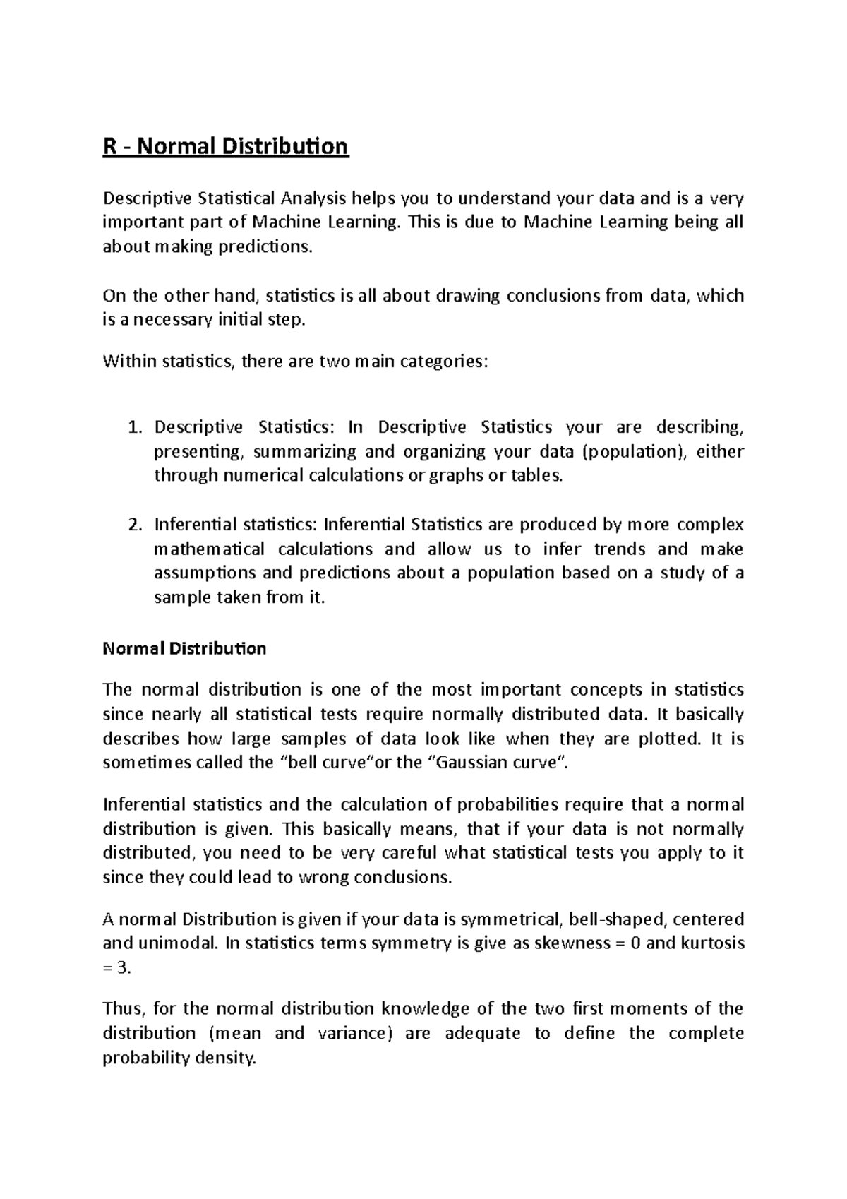 R - Normal Distribution - R - Normal Distribution Descriptive ...