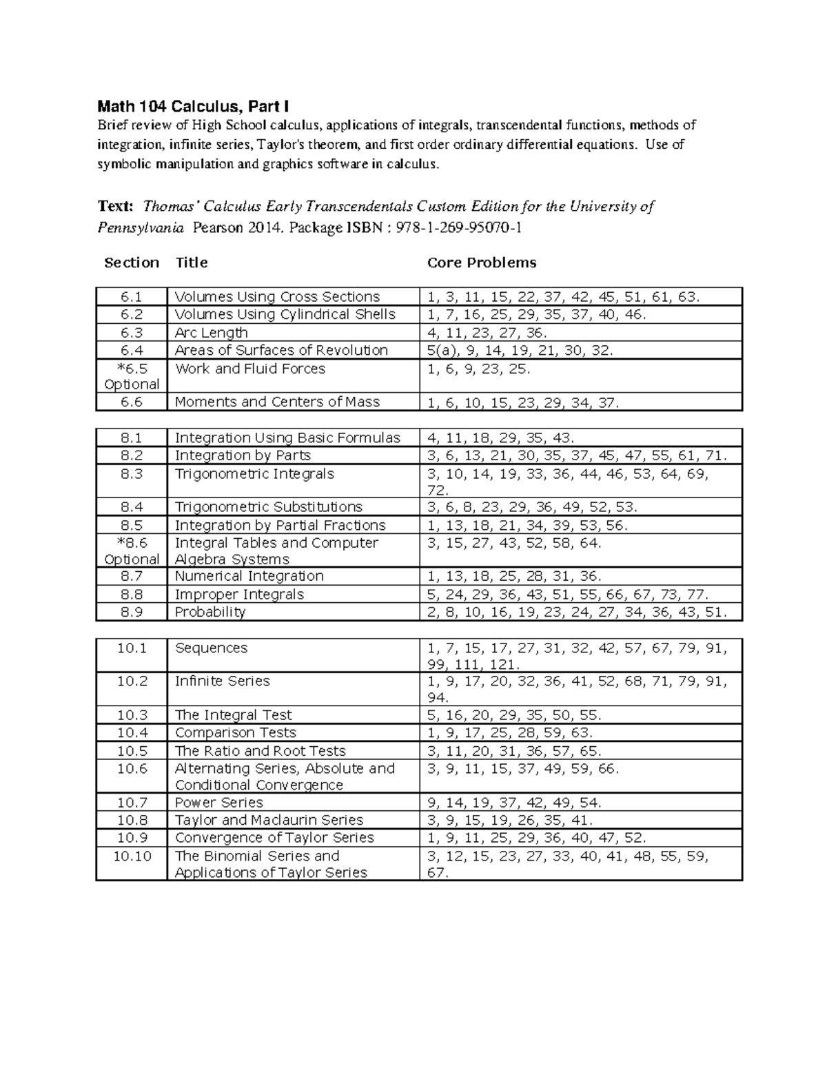 Math104 Suggested Textbook Questions - Math 104 Calculus, Part I Brief ...