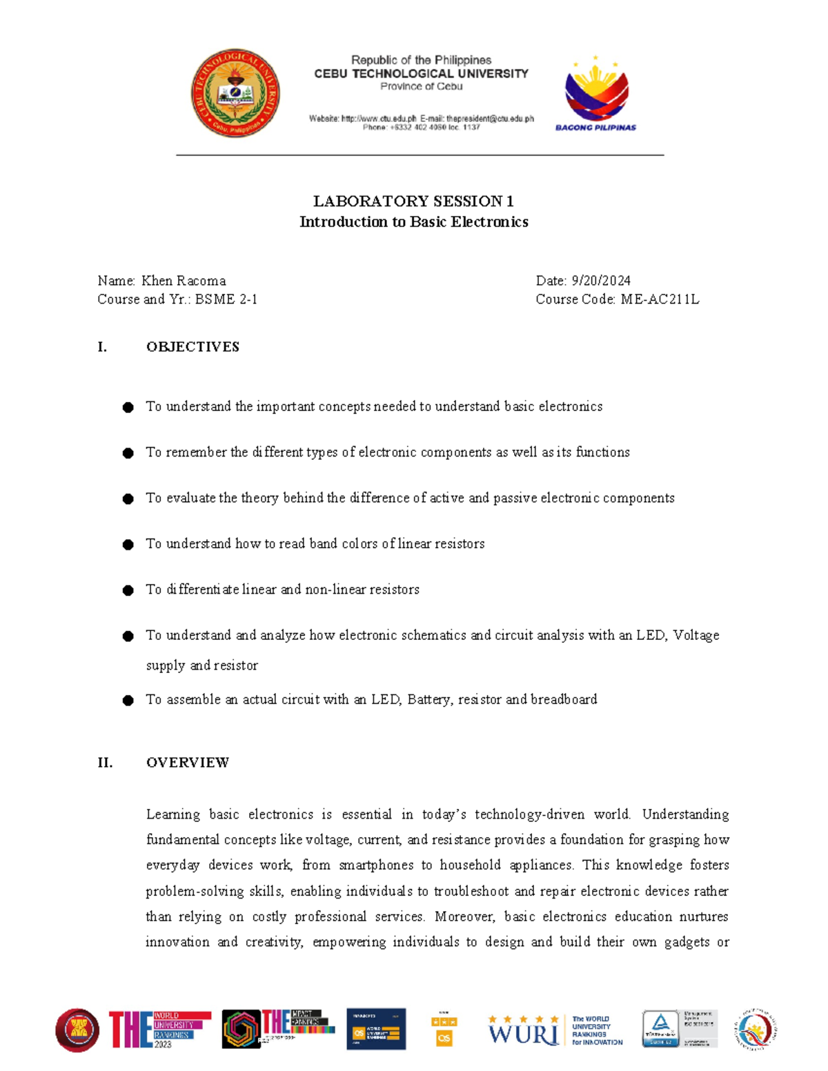 Laboratory- Session-1-Basic-Electronics Racoma - LABORATORY SESSION 1 Introduction to Basic ...