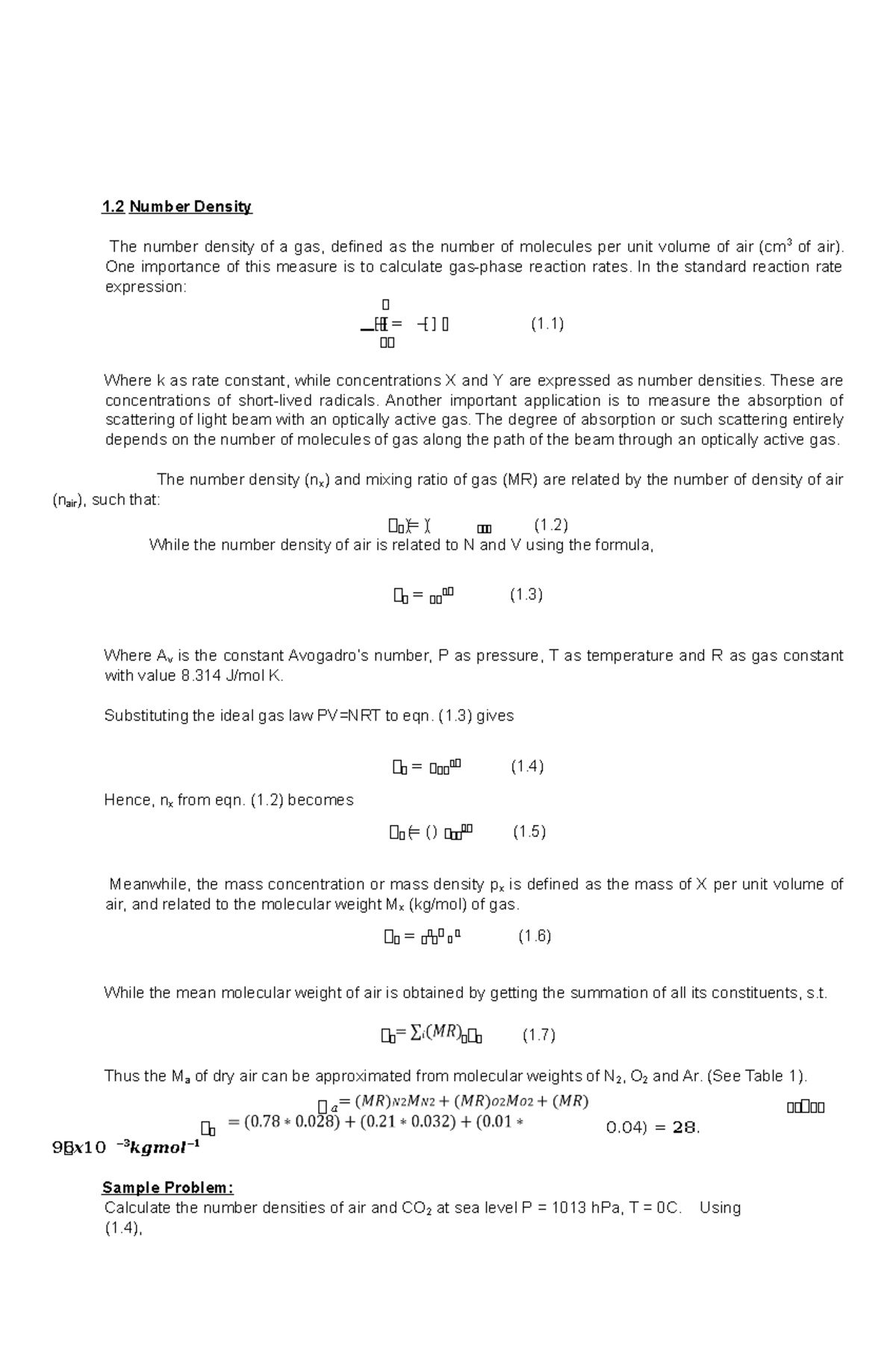Chemistry for Engineers - 1 Number Density The number density of a gas ...
