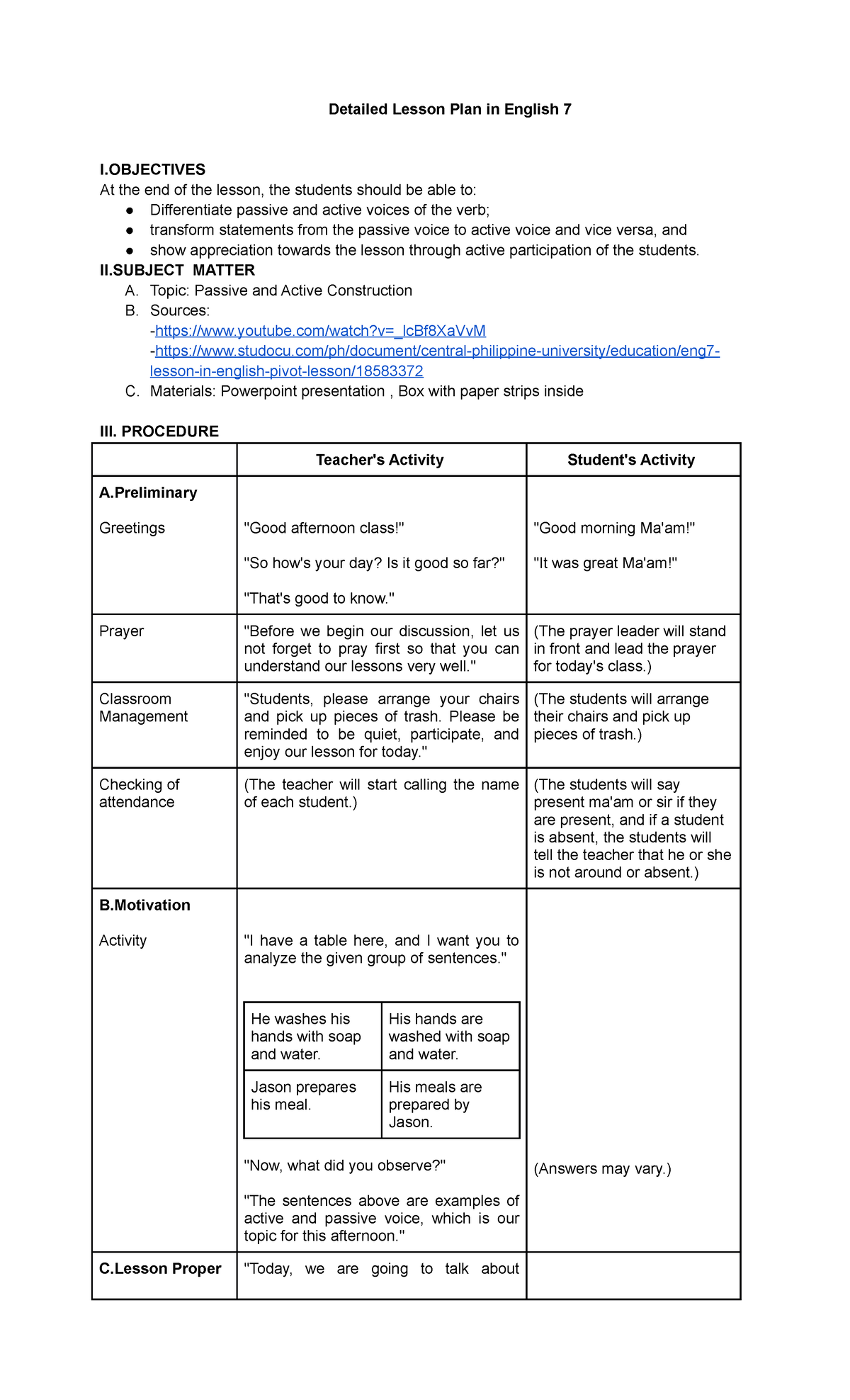 Passive and Active Construction - Detailed Lesson Plan in English 7 I ...