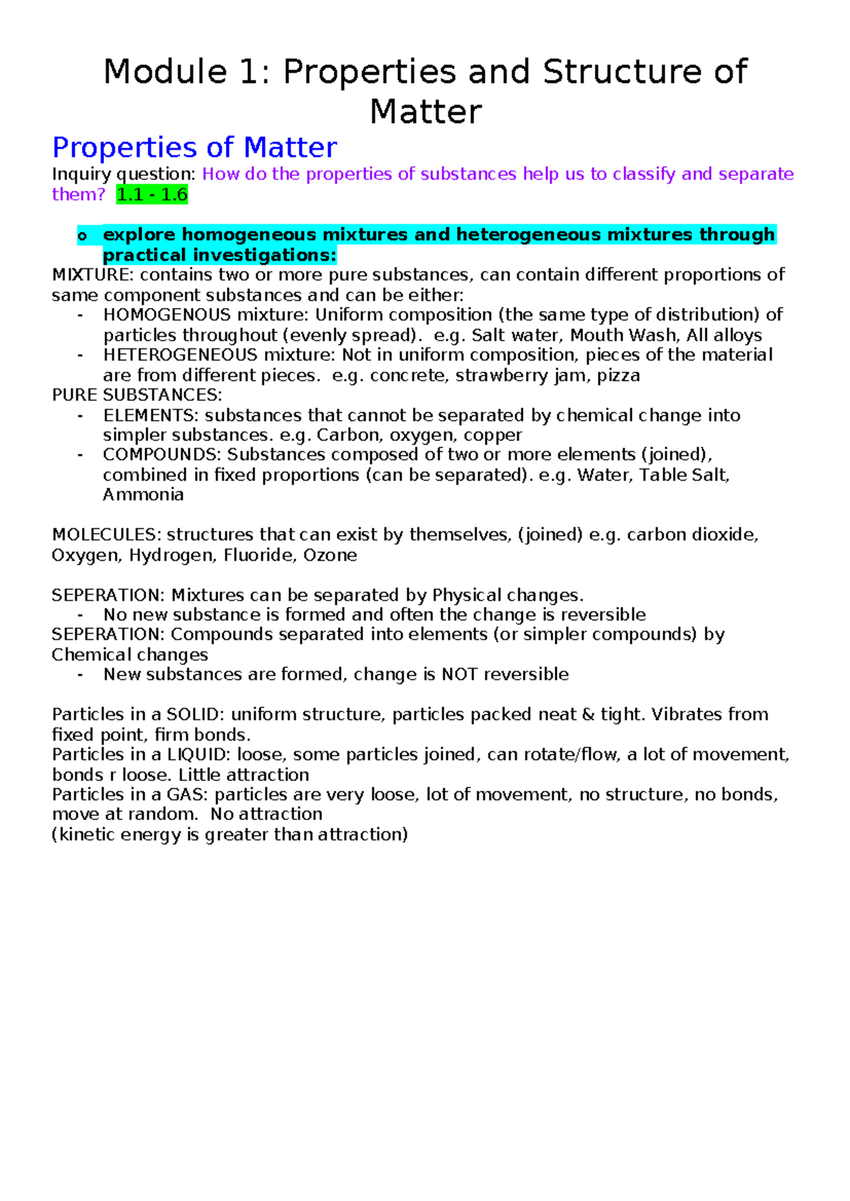 Module 1 Properties and structure of matter notes - Module 1 ...