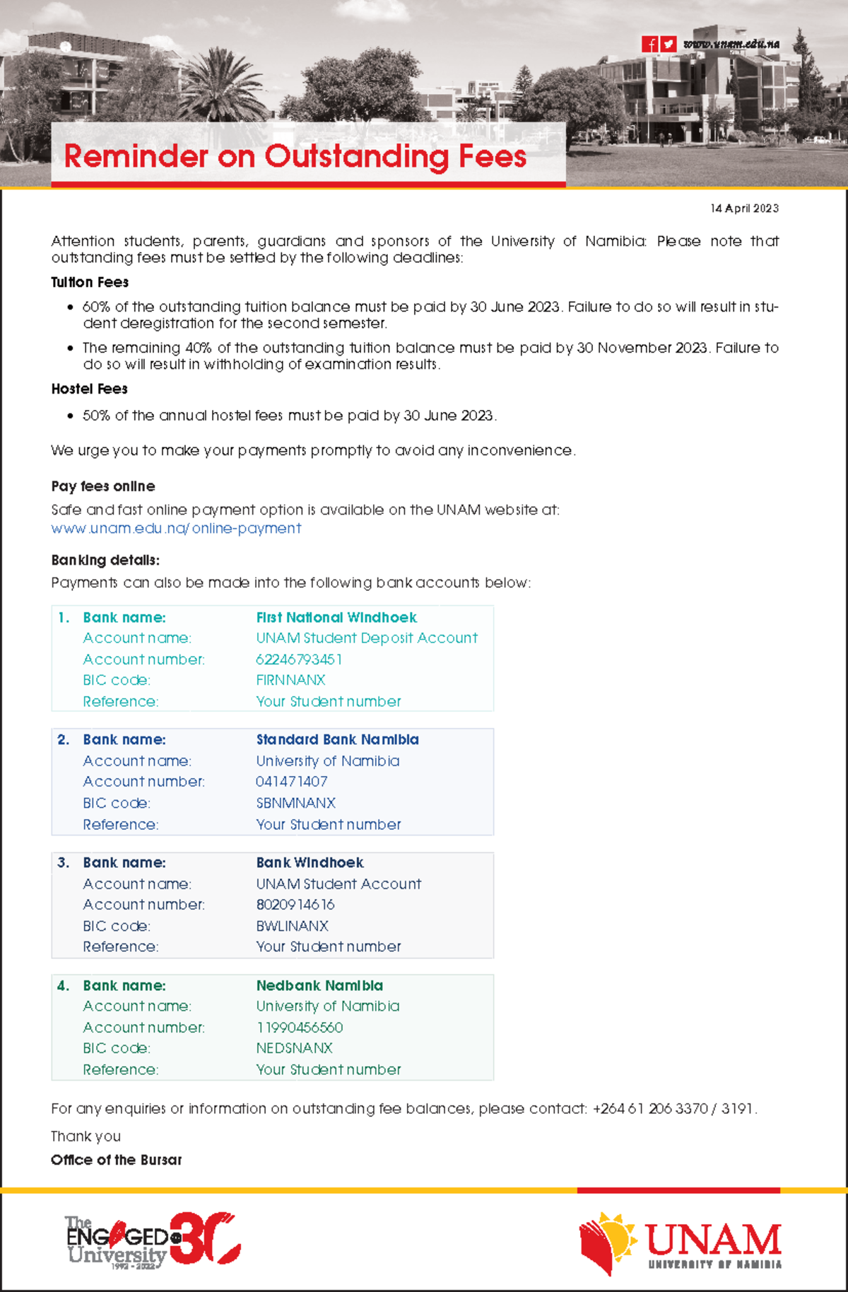 Notice Reminder on Outstanding Fees - April 2023 - Reminder on ...