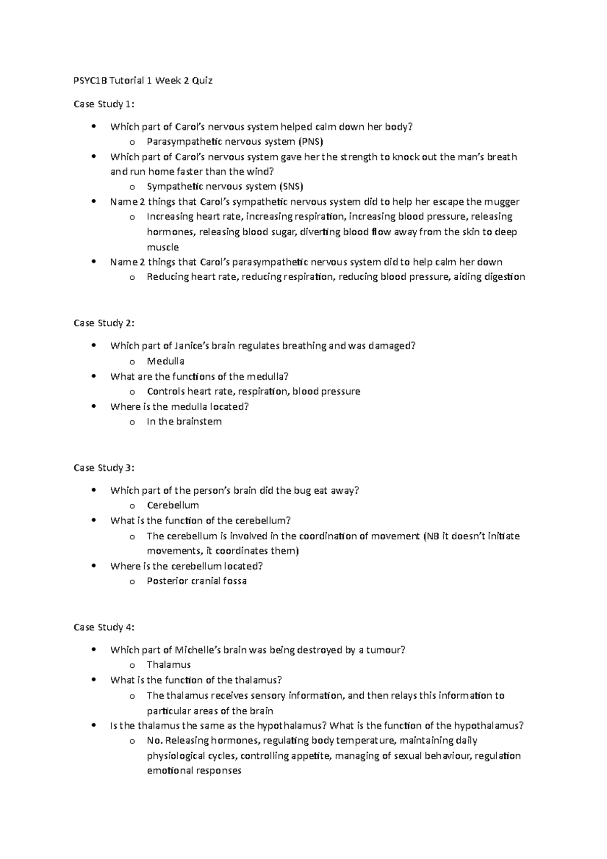 PSYC1B Tutorial 1 Week 2 Quiz - Releasing hormones, regulating body ...