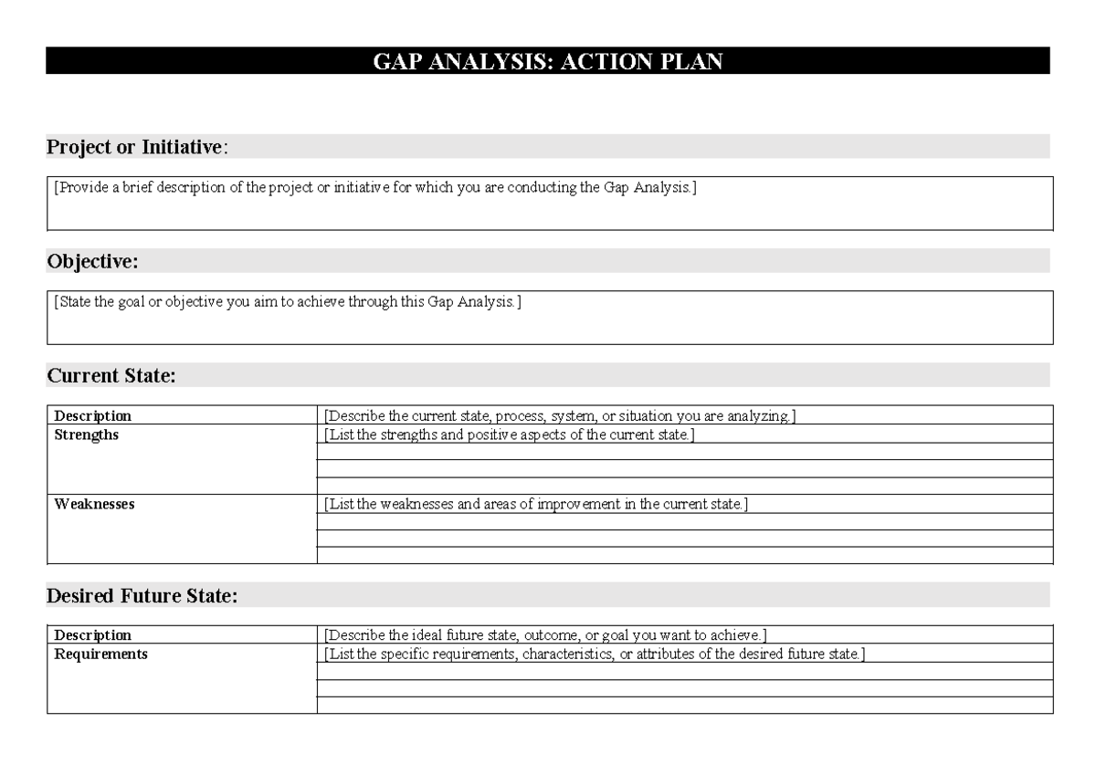 Gap Analysis Template Action Plan - GAP ANALYSIS: ACTION PLAN Project ...