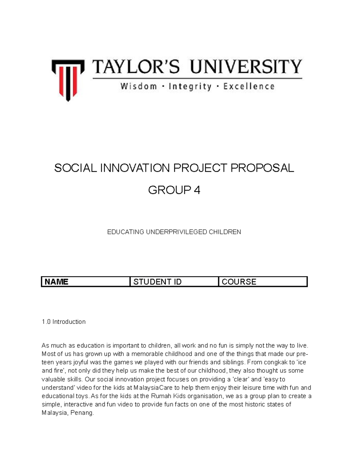 SIP Project Proposal - These templates might help. - SOCIAL INNOVATION ...