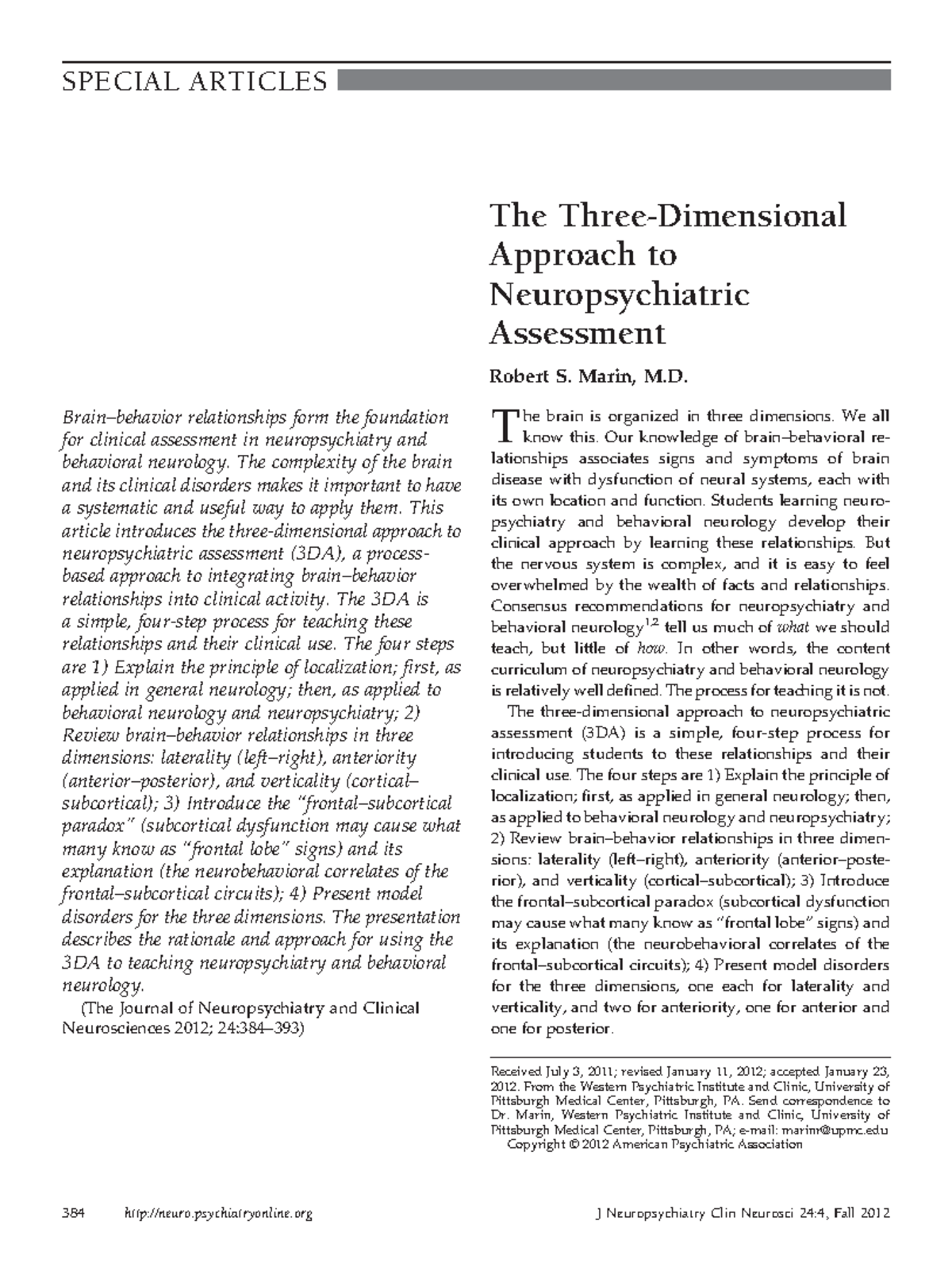 Evaluación neuropsiquiatrica las 3 dimensiones - SPECIAL ARTICLES The ...