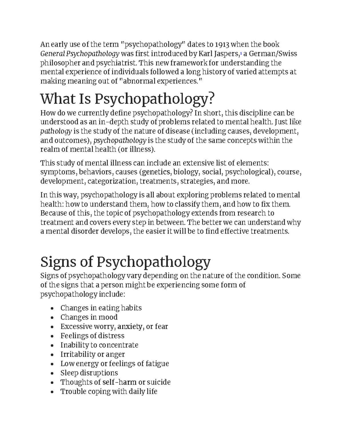 Psychopathology Notes - An early use of the term "psychopathology ...