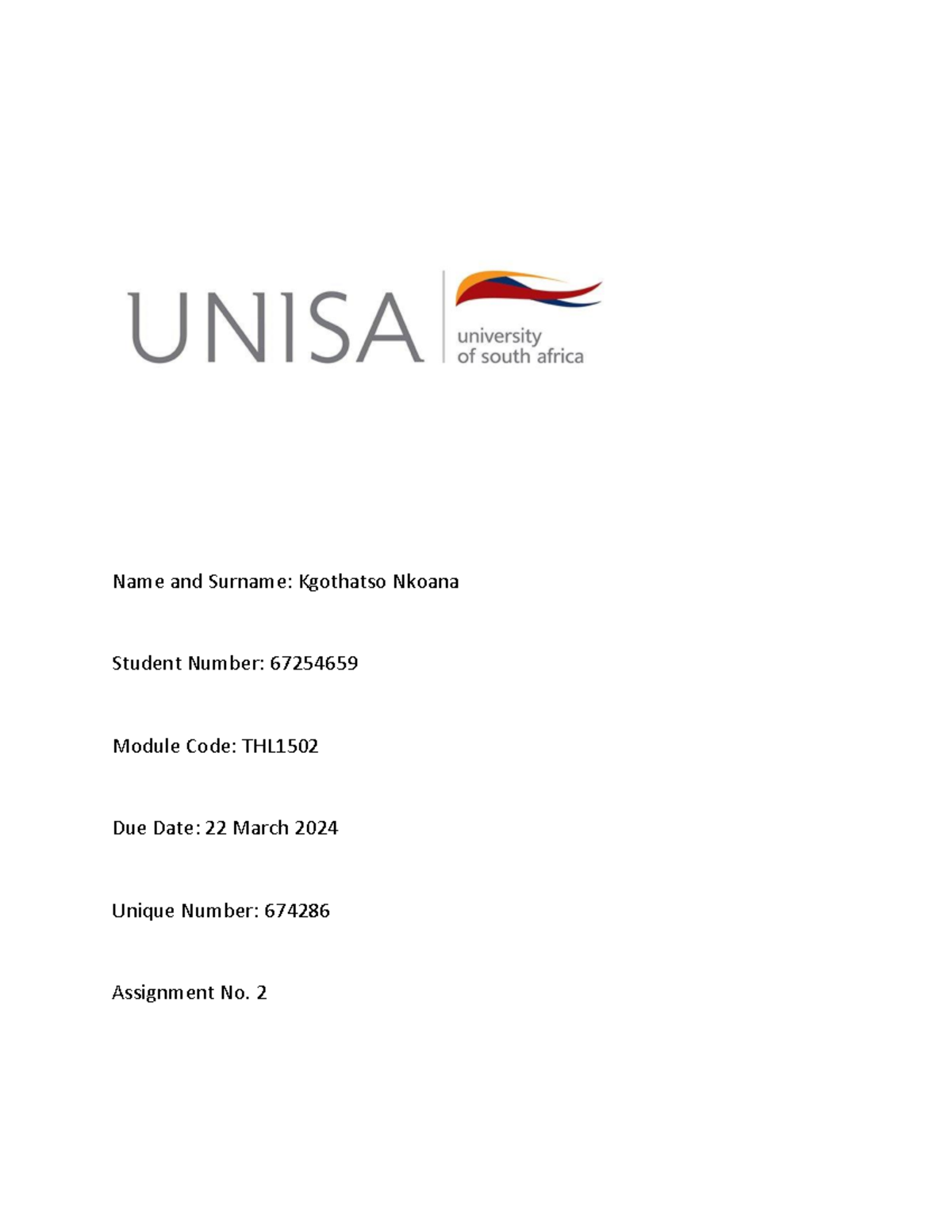 THL1502 assign 2 poem - It will come in handy - Name and Surname ...