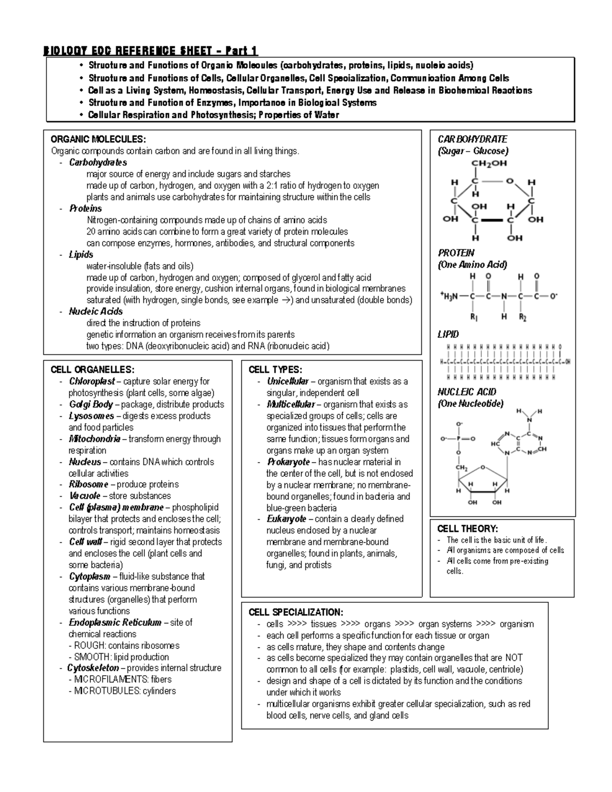Biology EOCReference guide Part 1 - BIOLOGY EOC REFERENCE SHEET - Part ...