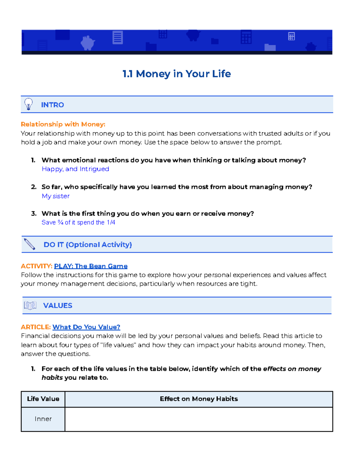 Copy of 1.1 Money in Your Life - 1 Money in Your Life INTRO ...