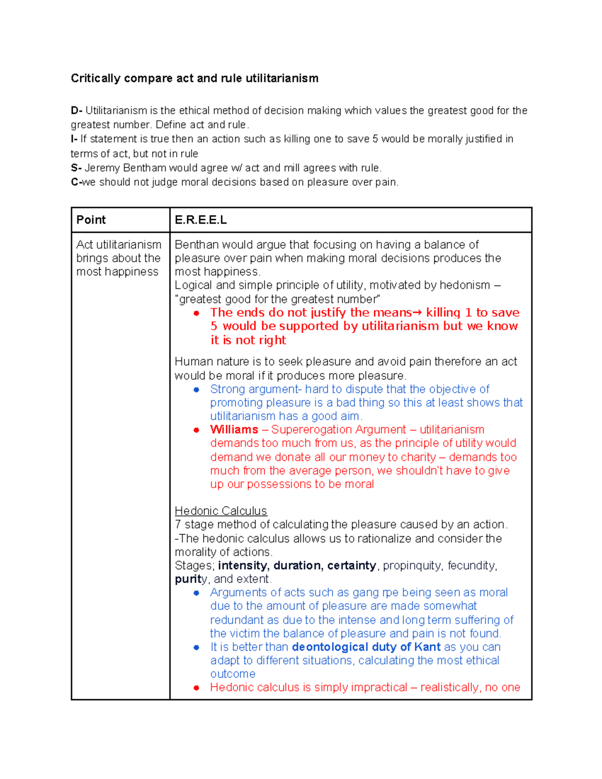 Critically compare act and rule utilitarianism - Define act and rule. I ...