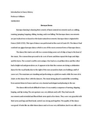 Assignment 5 - Introduction to Dance History Professor Williams October ...