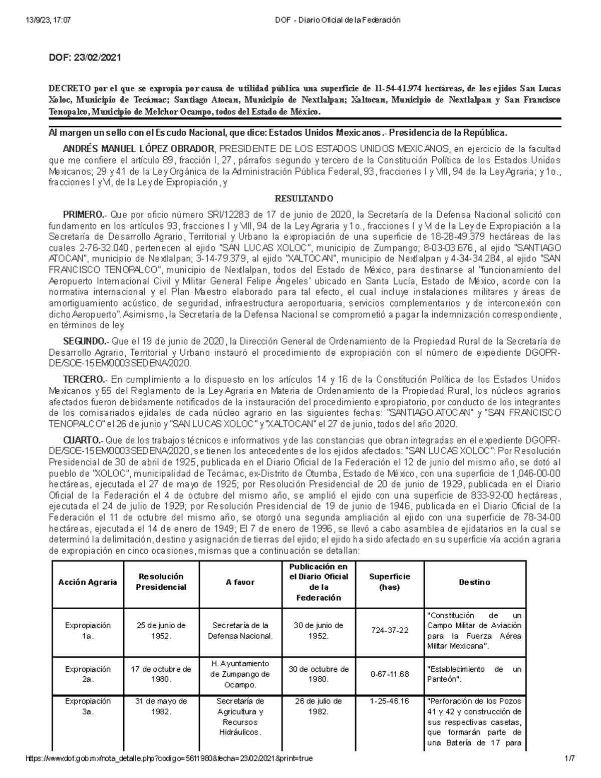 DOF - Decreto expropiacion AICM - DOF: 23/02/ DECRETO por el que se ...