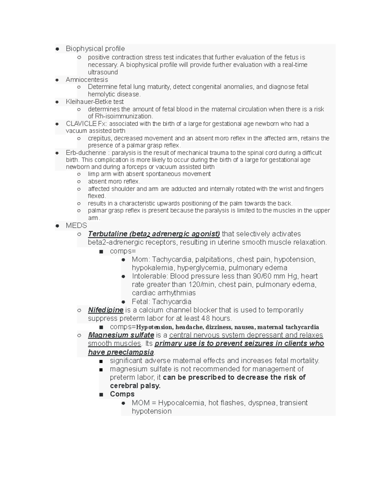 notes for ati proctor - Biophysical profile positive contraction stress ...