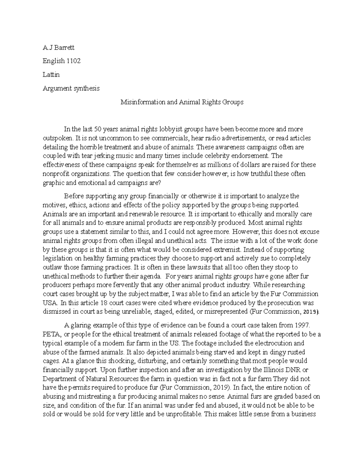 Argumentative synthesis Animal products - Revised by Brady Metcalf - A ...