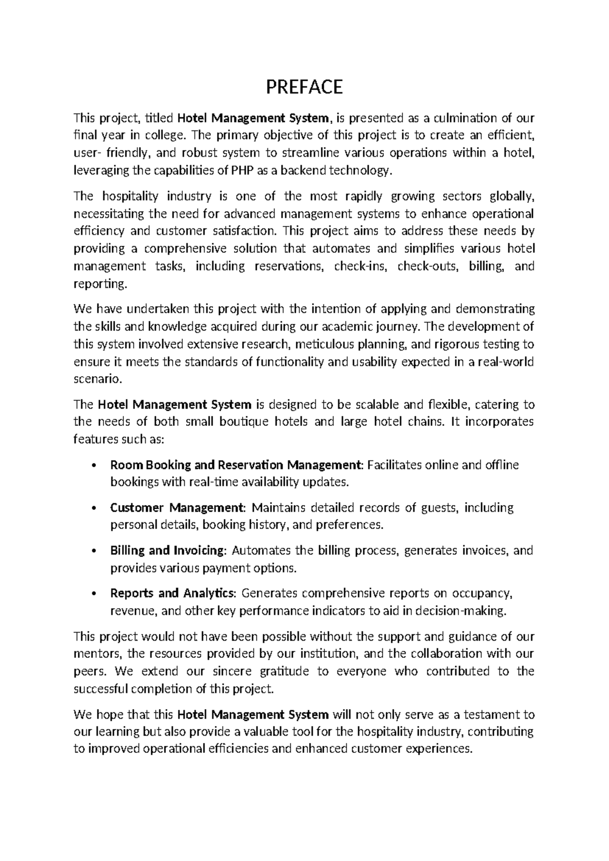 Project documentation - PREFACE This project, titled Hotel Management ...