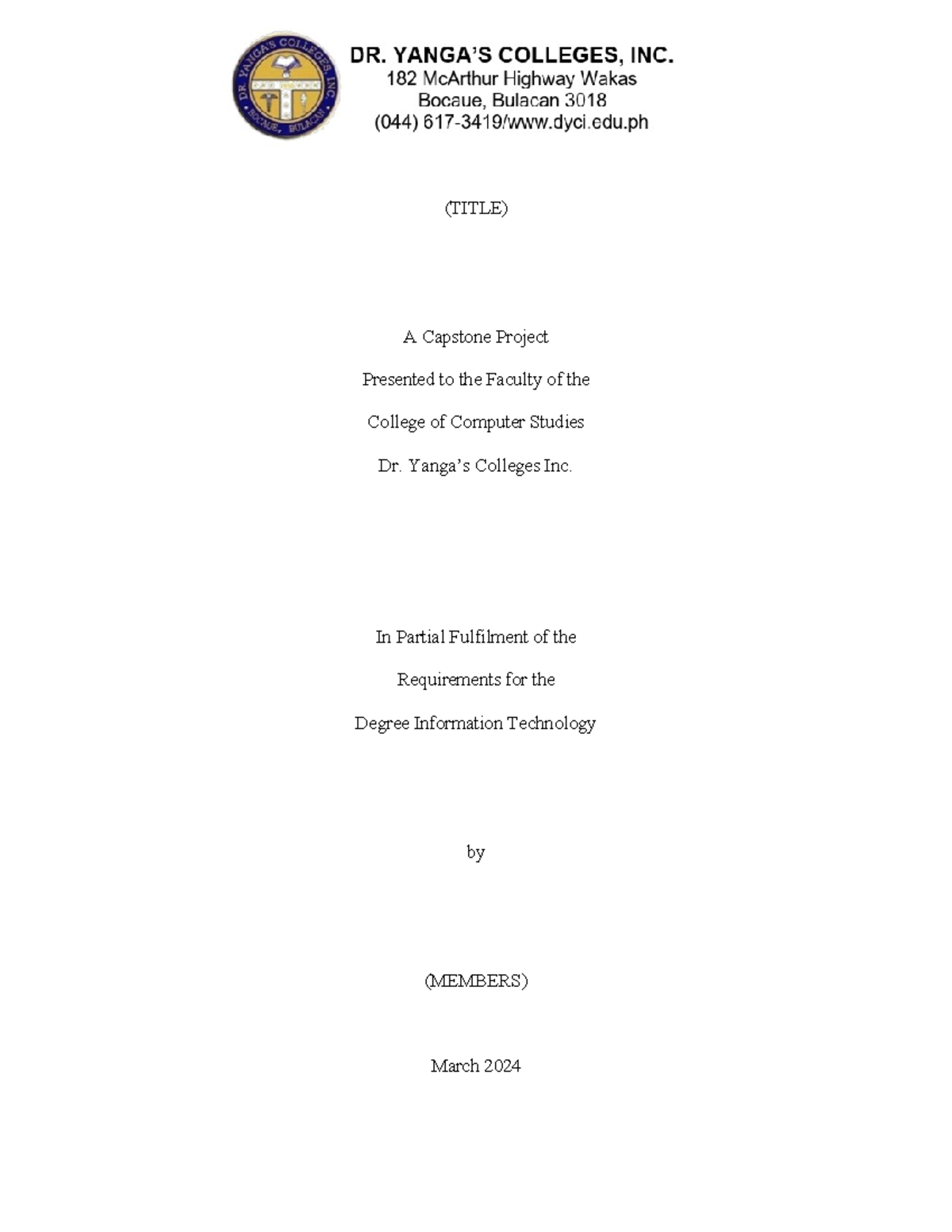 Title-Proposal-Format CPR1 - (TITLE) A Capstone Project Presented to ...