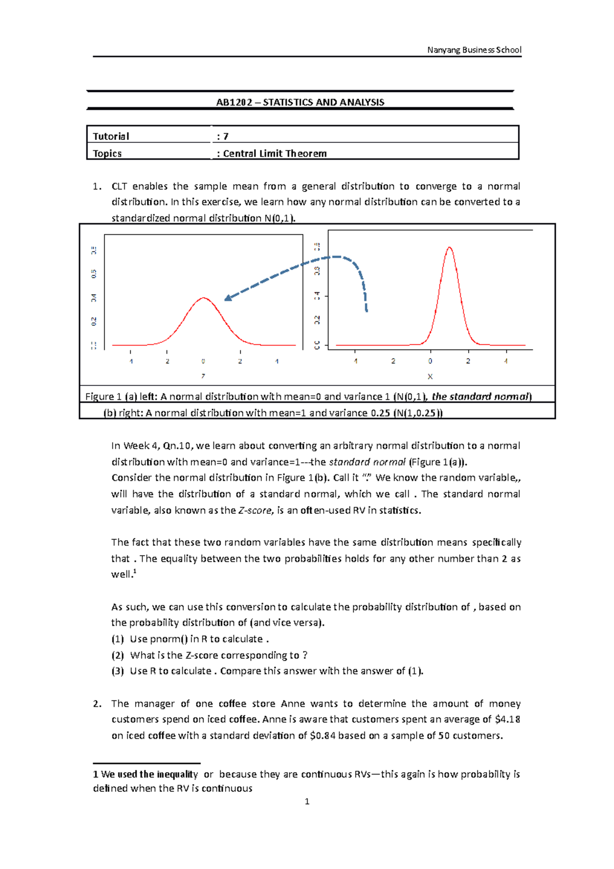 Questions week 7 - AB1202 – STATISTICS AND ANALYSIS Tutorial : 7 Topics ...
