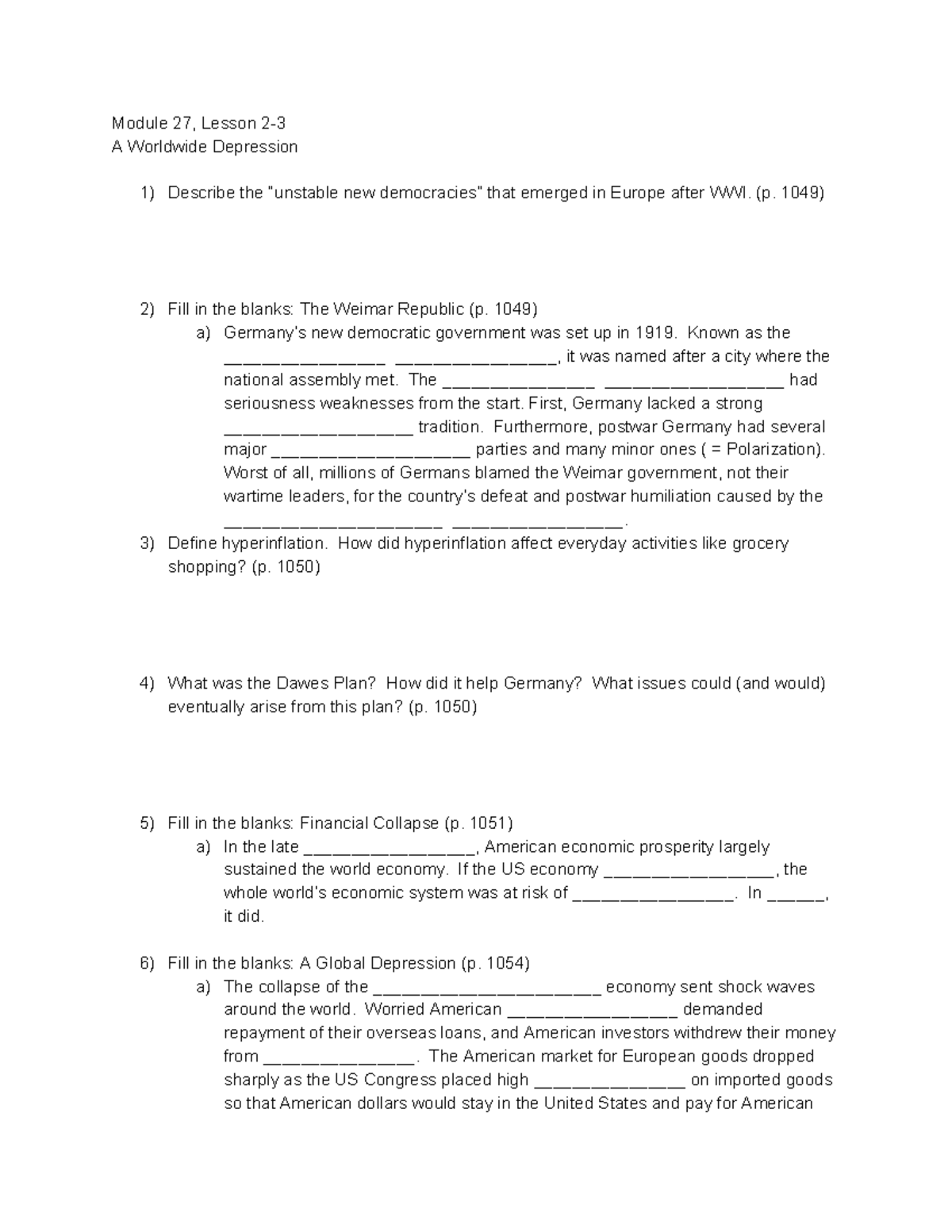 Germany guided notes - Module 27, Lesson 2- A Worldwide Depression ...