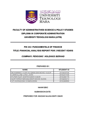 FIN242 Roleplay Report - FIN242 ROLEPLAY REPORT COURSE CODE : FIN242 ...