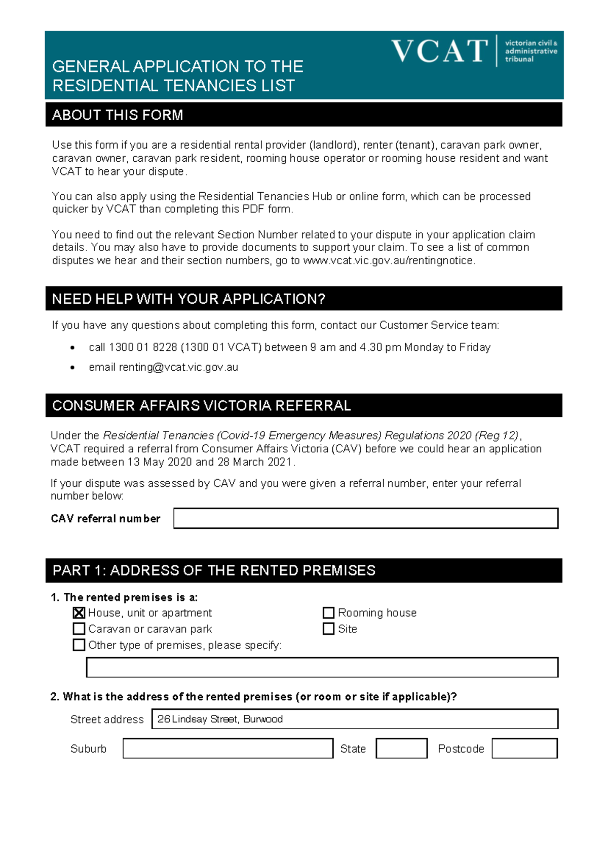 Cpprep 4503 - VCAT - Application form - GENERAL APPLICATION TO THE ...