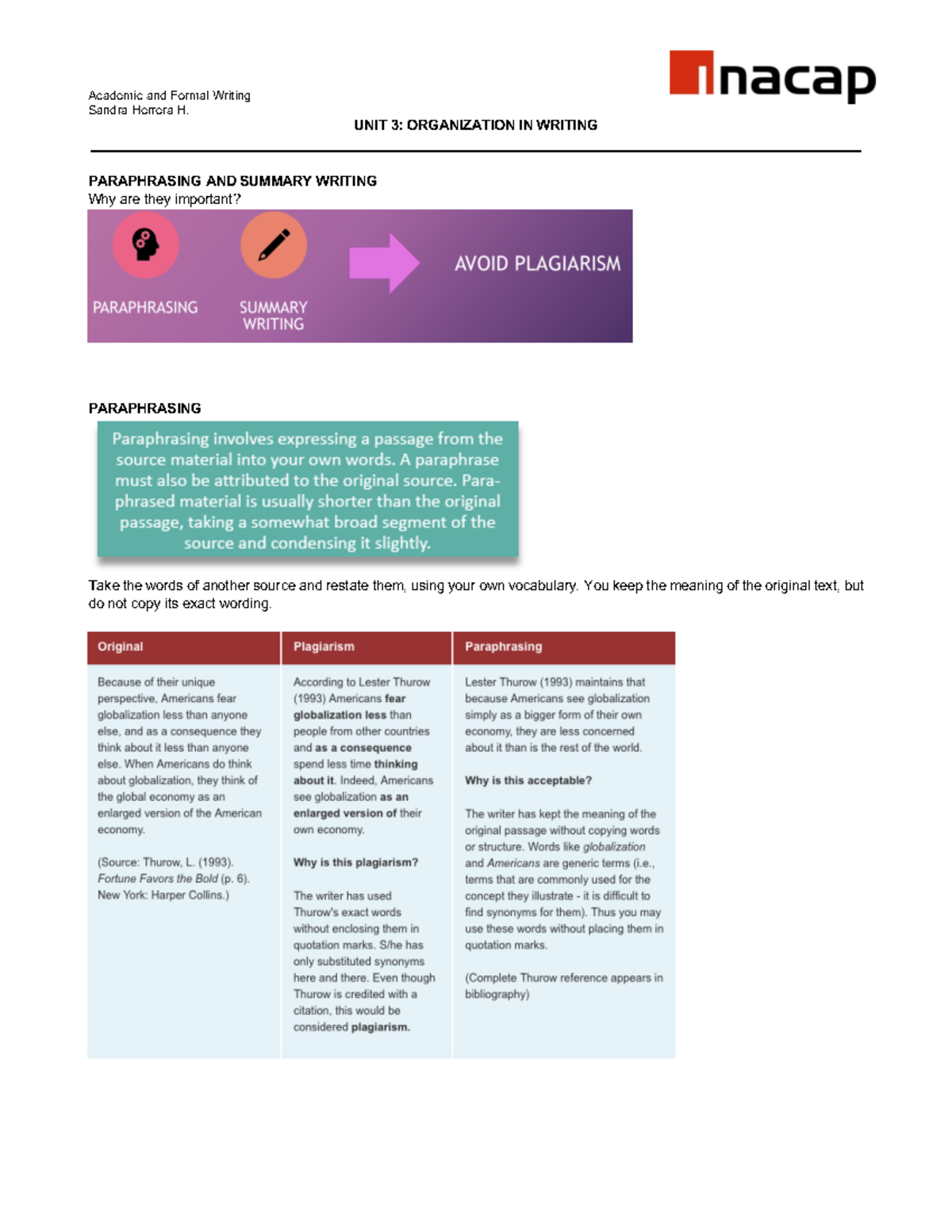 2 Paraphrasing and summary writing - Academic and Formal Writing Sandra ...