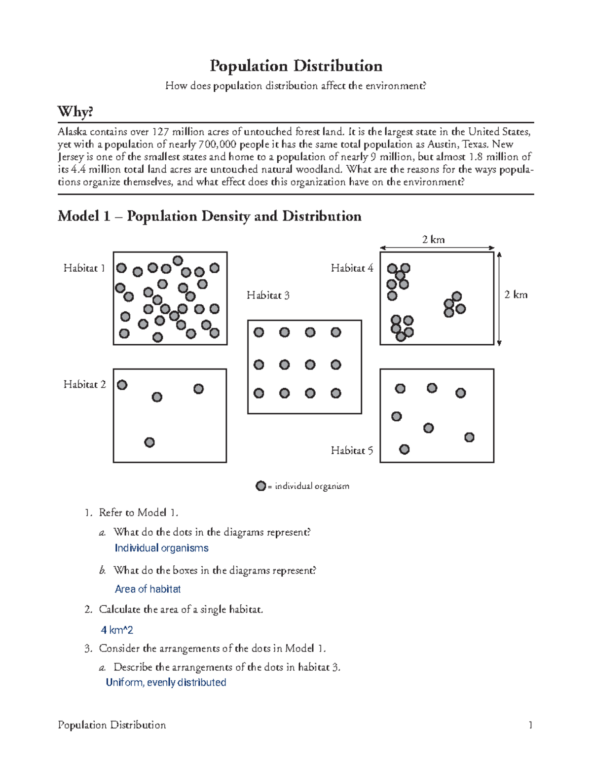 Population Distribution Activity - Population Distribution 1 Population ...