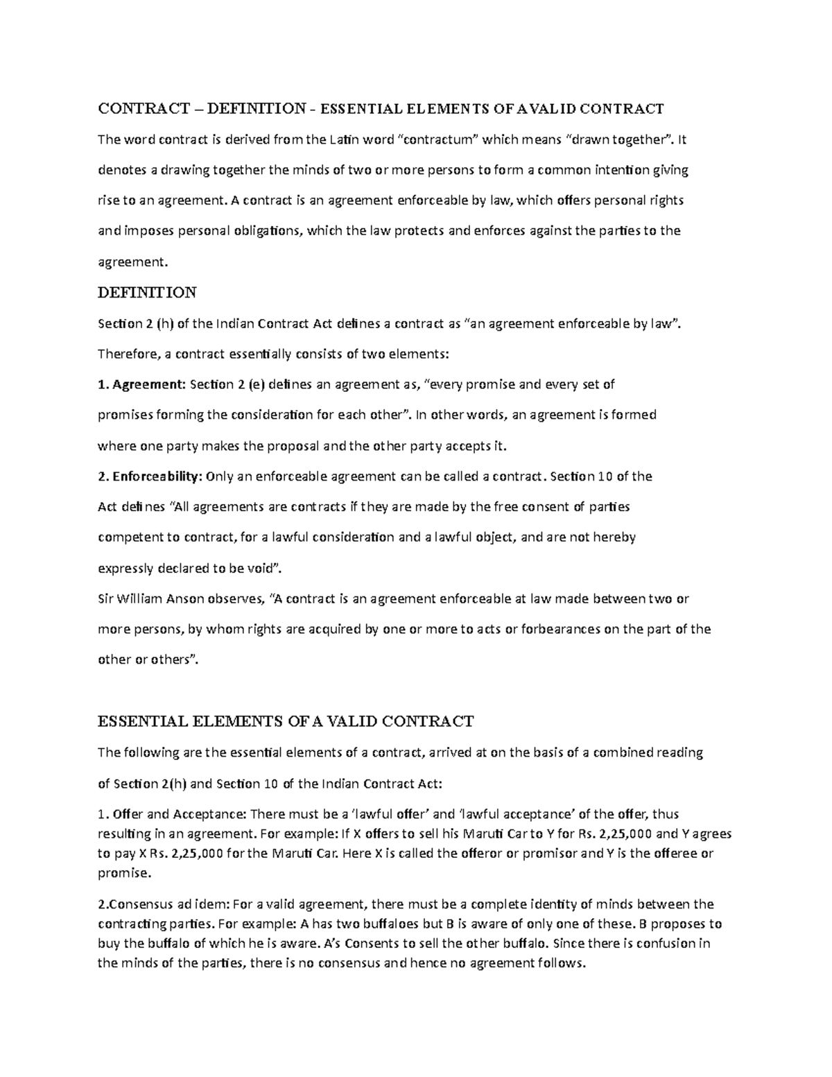 Contract – Definition - Essential Elements OF A Valid Contract ...