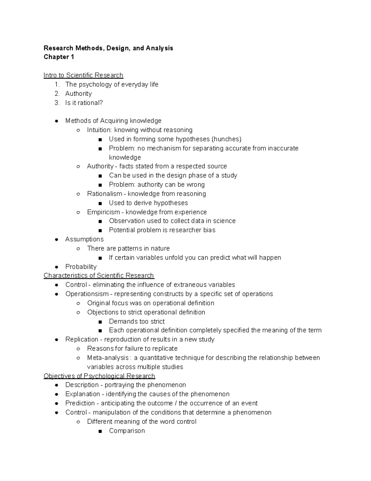 CH 1 typed notes RM - Research Methods, Design, and Analysis Chapter 1 ...