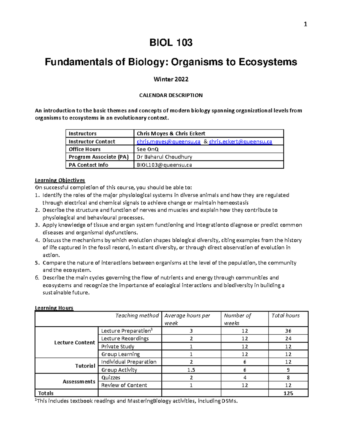 BIOL103Syllabus W22 - THESE NOTES WOULD HELP YOU TO COVER THE COURSE ...