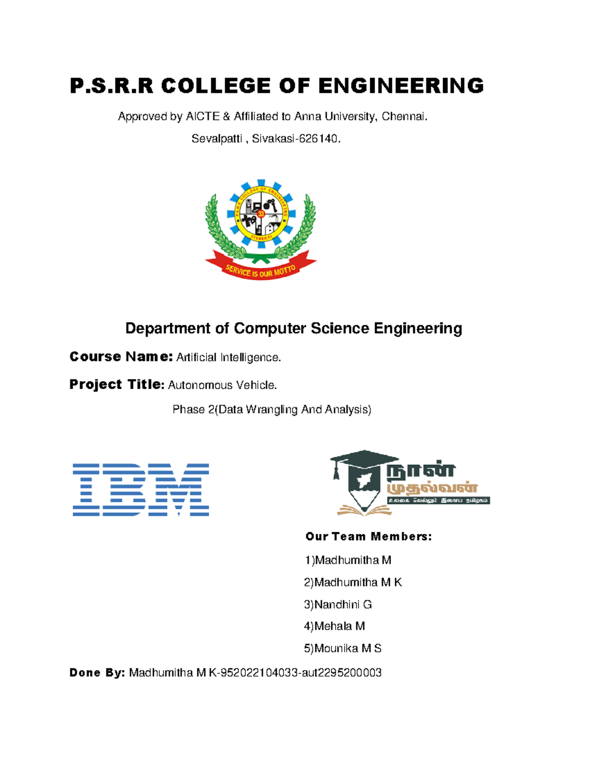 Phase 5 - perfect - P.S.R COLLEGE OF ENGINEERING Approved by AICTE ...