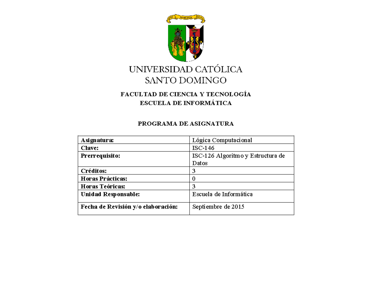Programa LÃ³gica Computacional - FACULTAD DE CIENCIA Y TECNOLOGÍA ...