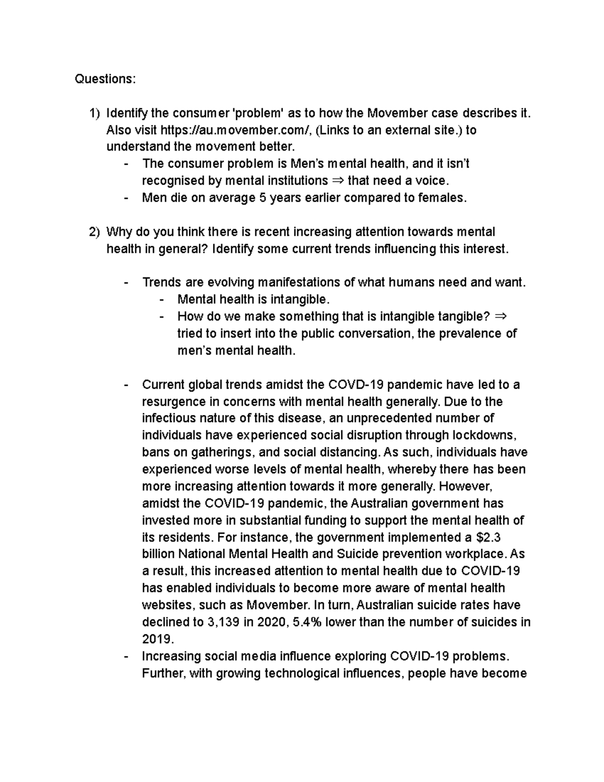 MKTG Week 4 Homework - Tutorial work - Questions: Identify the consumer ...