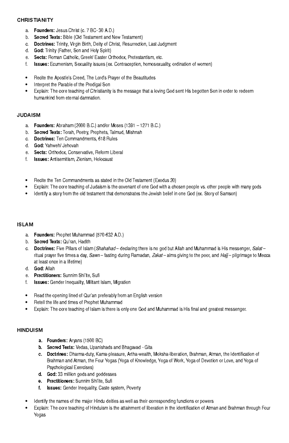 419554928-Religion-Notes - CHRISTIANITY a. Founders: Jesus Christ (c. 7 ...