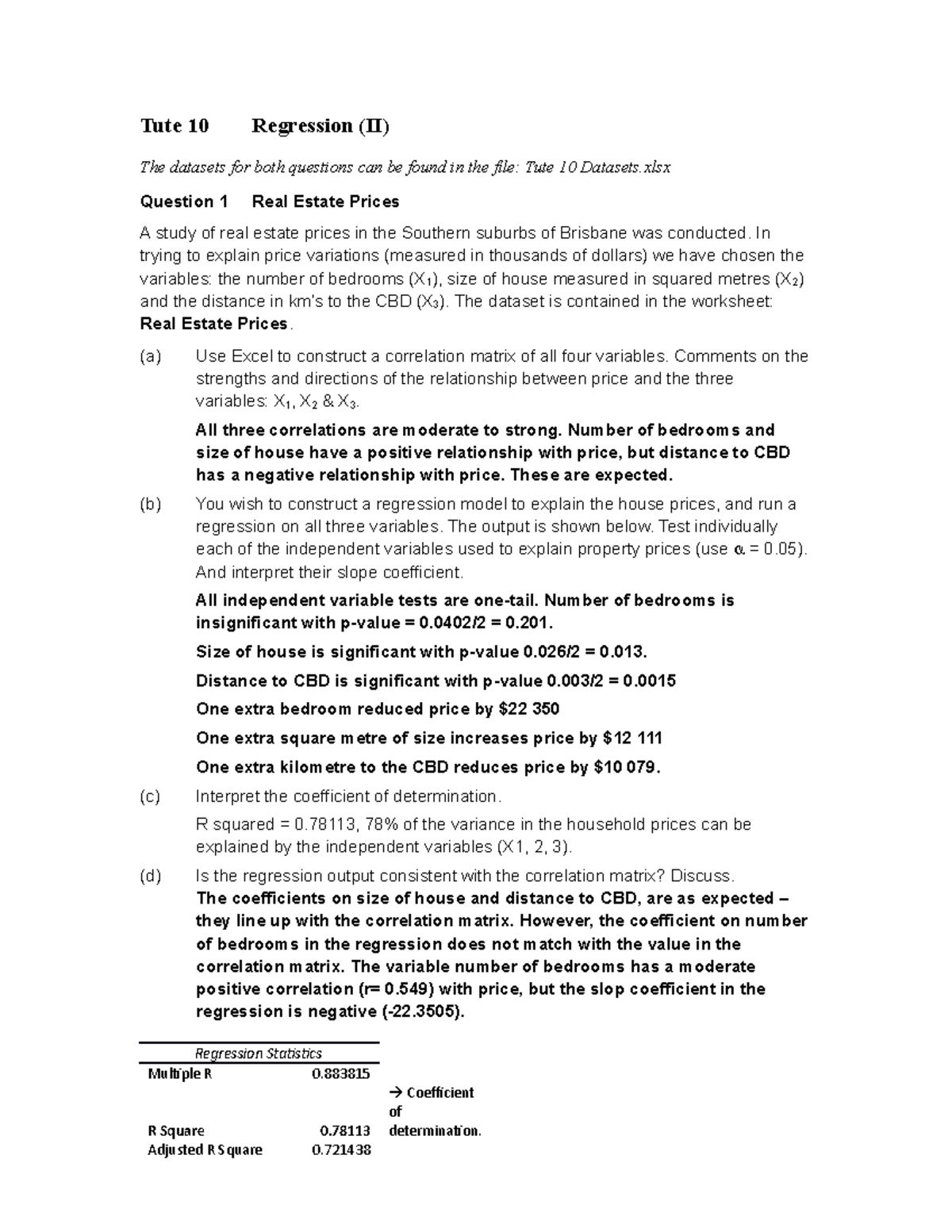 Tute 10 (revised) - Week 11 Tut with answers - Tute 10 Regression (II ...
